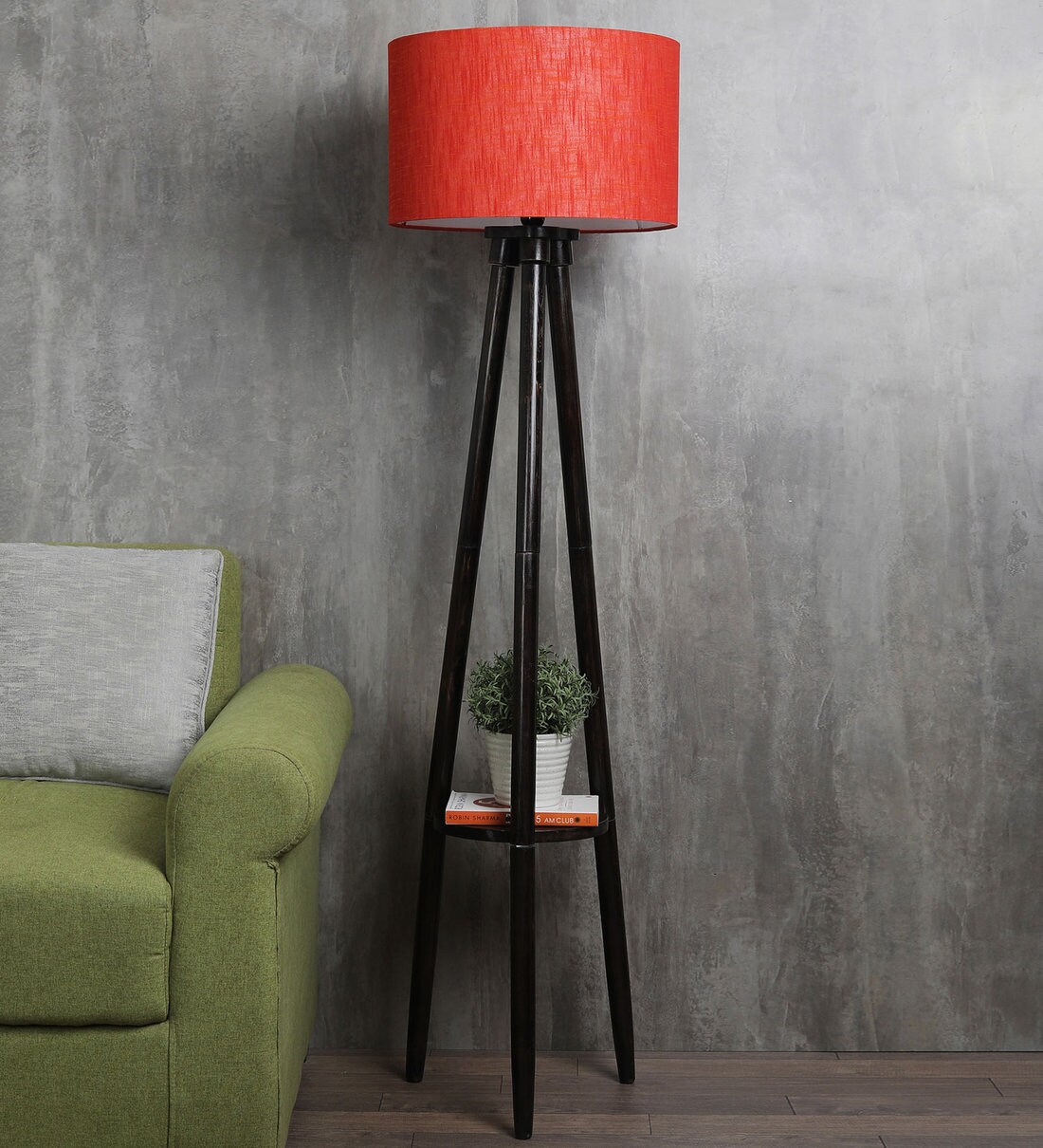 Buy Delicea Red Fabric Shade Tripod Floor Lamp With Wood Base By Sanded ...