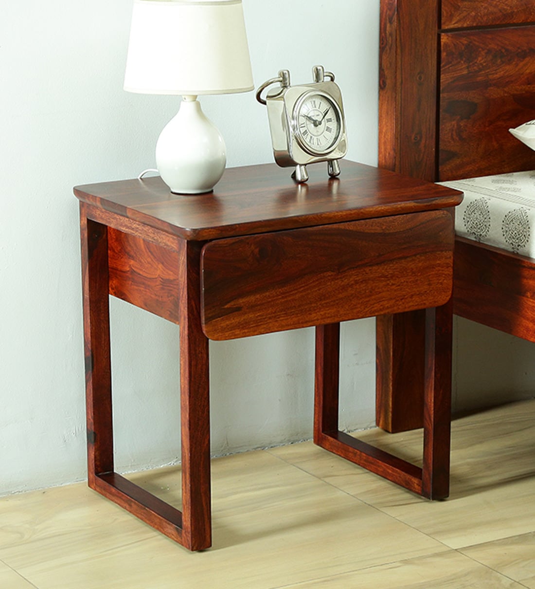 Buy Voronezh Sheesham Wood Bedside Table In Honey Oak Finish With ...