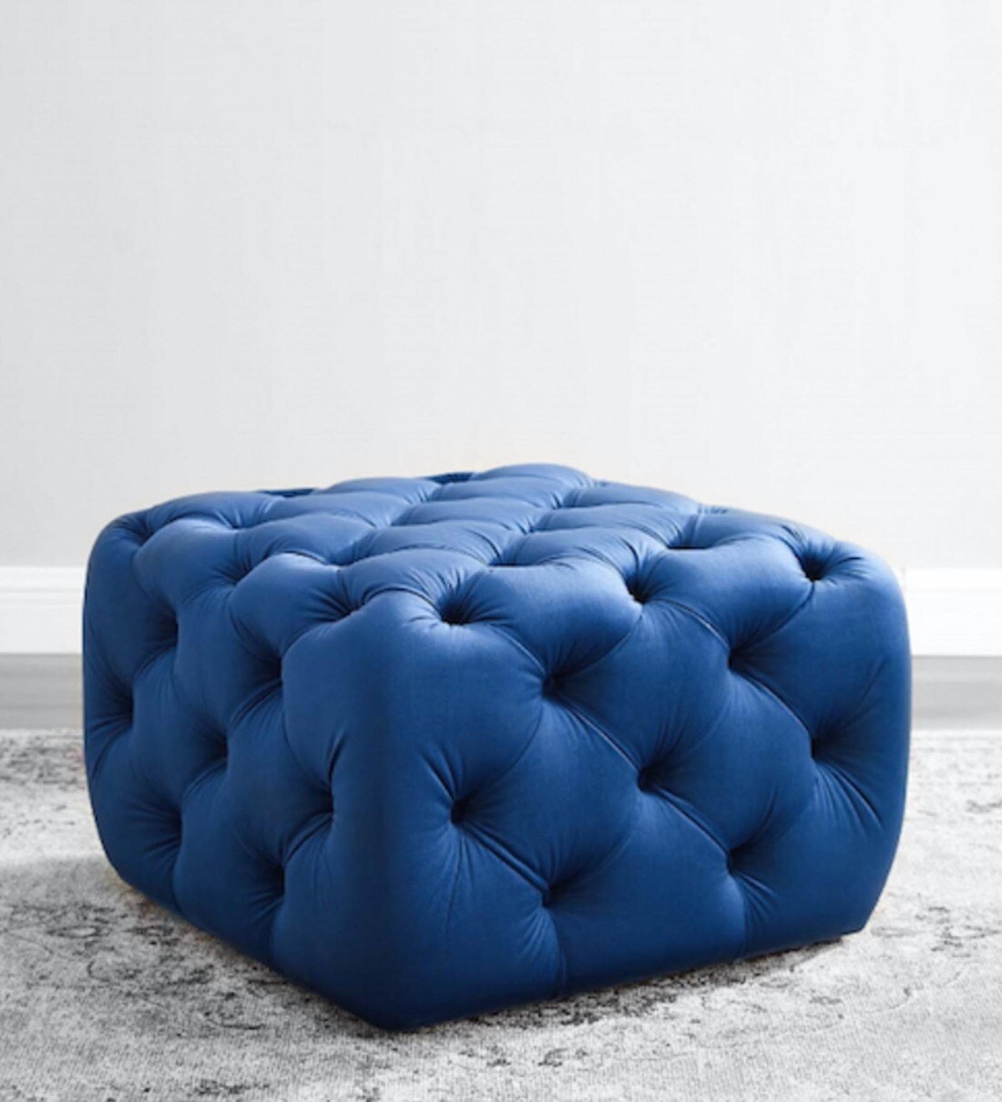 Buy Mojo Tufted Button Pouffe in Royal Navy Blue Colour at 100% OFF by ...