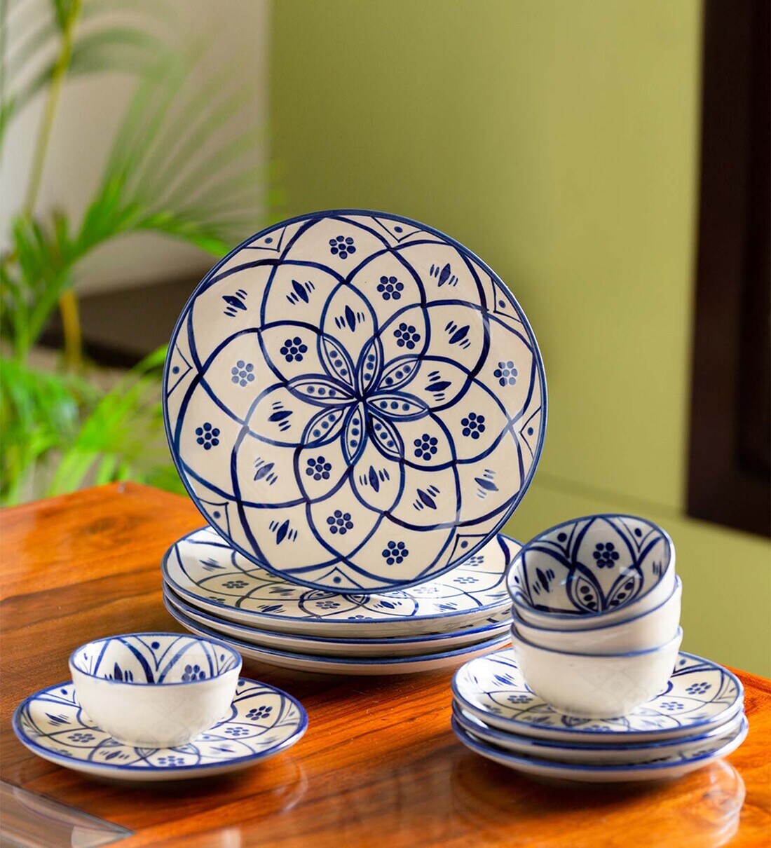 Buy Moroccan Floral 12 Piece Ceramic Dinner Set by Exclusive Lane at 37 ...
