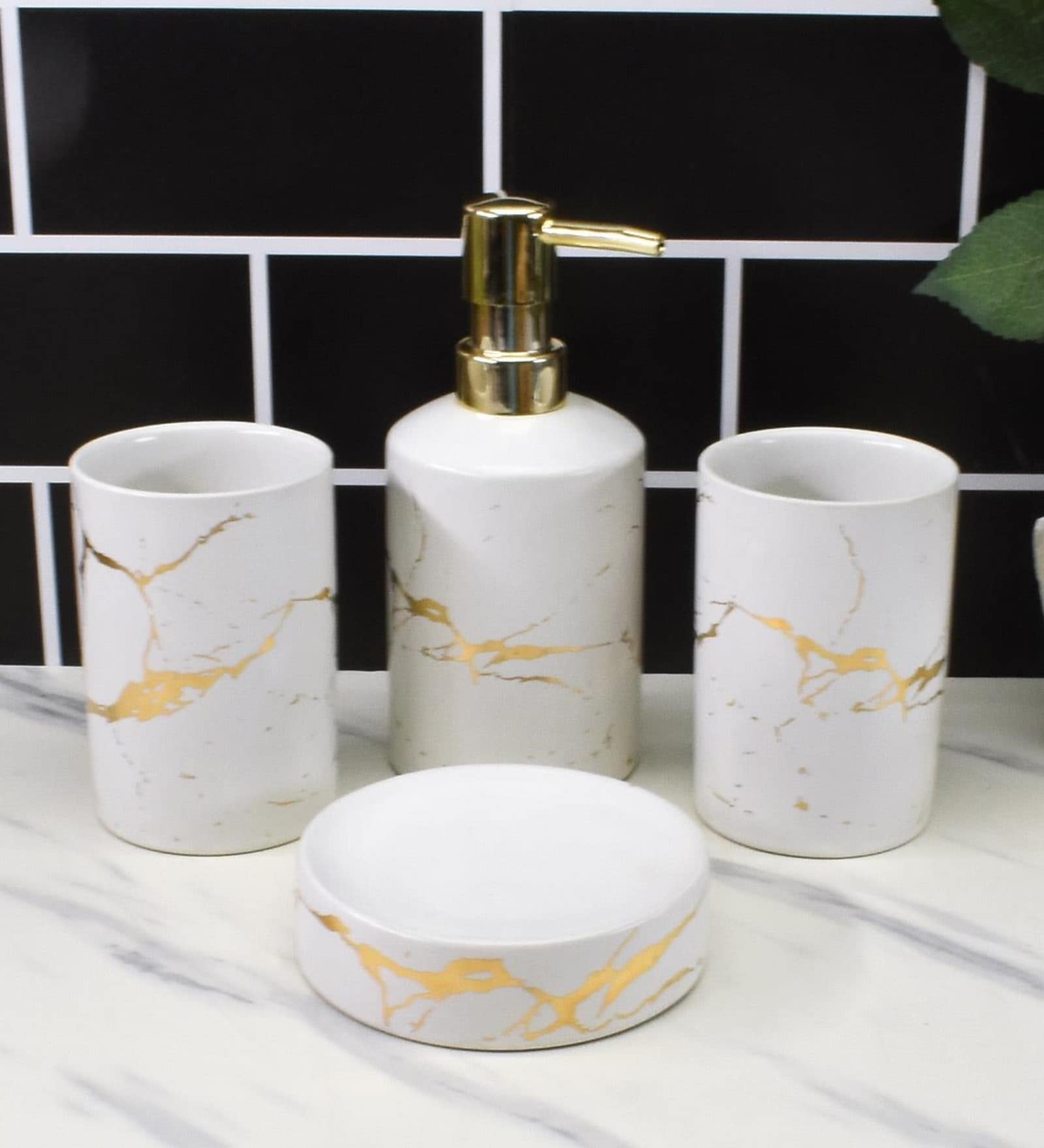 Buy Modern White Ceramic Set of 4 Bath Accessories Set by Kookee at 20% ...
