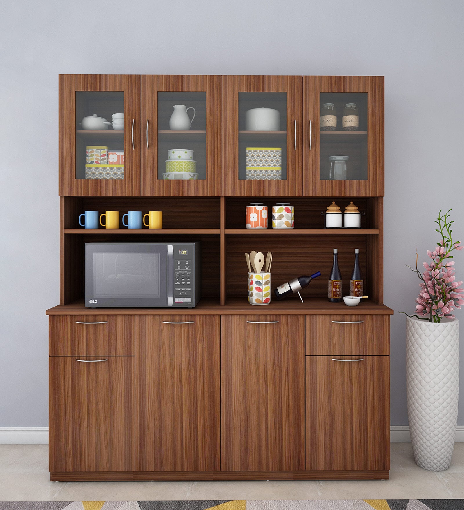 Buy Modish Crockery Unit in Walnut Finish at 9% OFF by Woodbuzz | Pepperfry