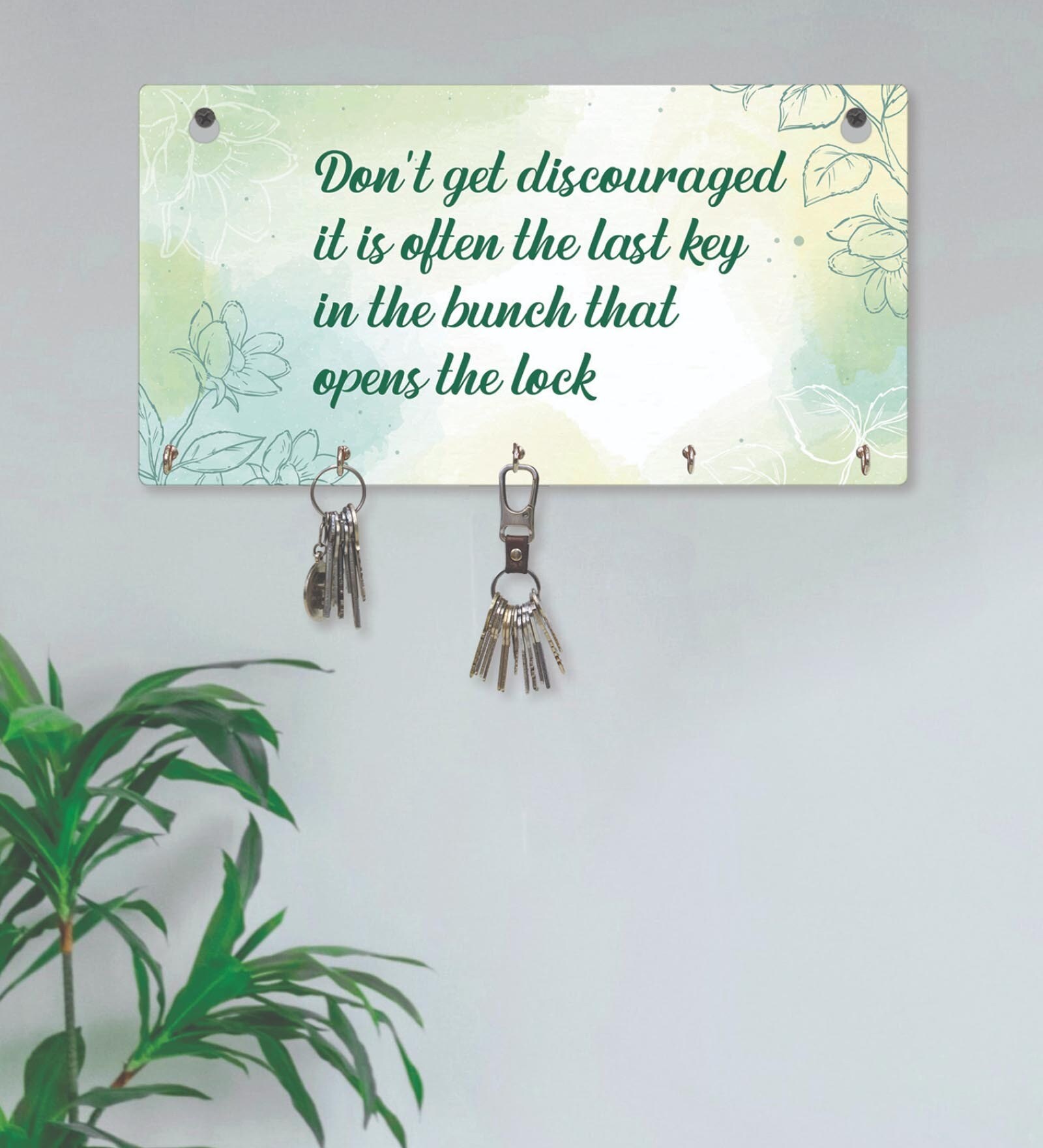 Buy Motivational Quotes Green Finish Mdf Wall Hanging With 5 Hooks Key ...