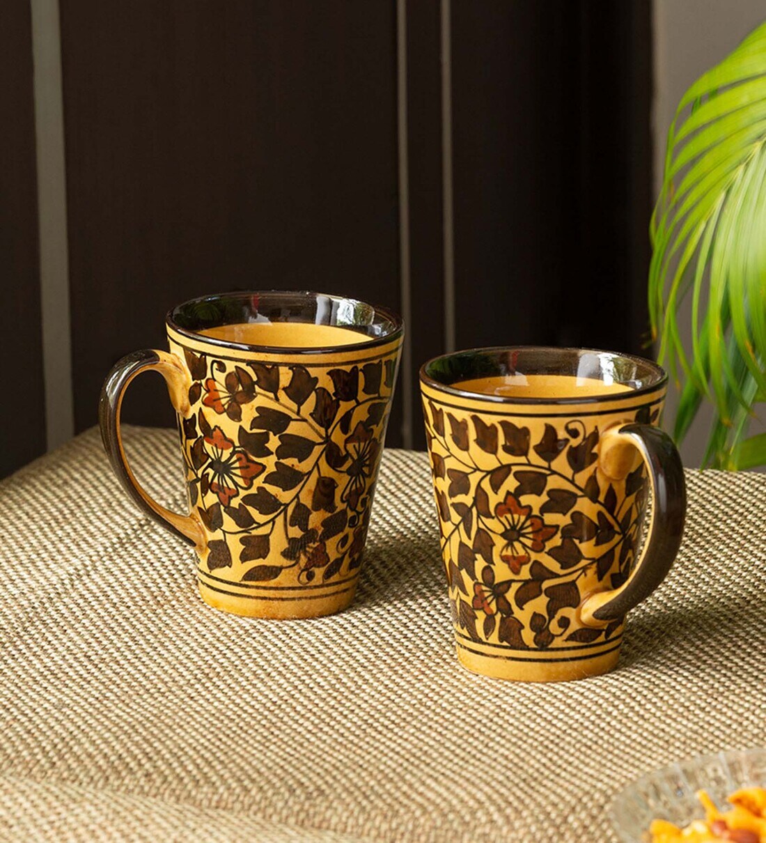 Buy Mughal Floral 240ml Yellow & Brown Ceramic (Set of 2) Coffee Mug at 30% OFF by ExclusiveLane ...