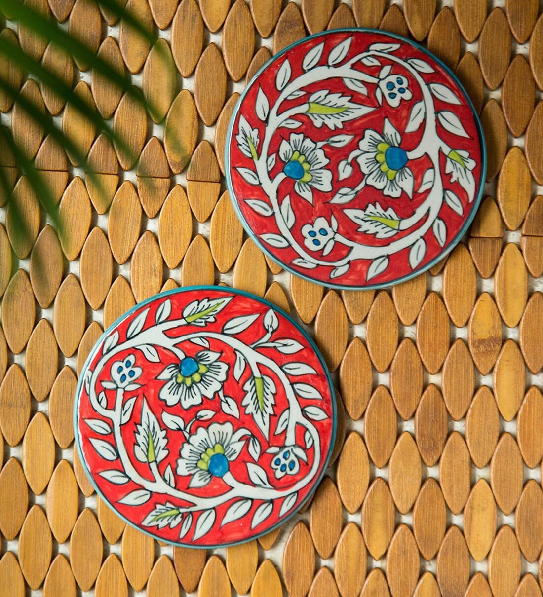 Buy Mughal Rounds Floral Red & White Ceramic (Set of 2) Trivet at 43% OFF by ExclusiveLane ...