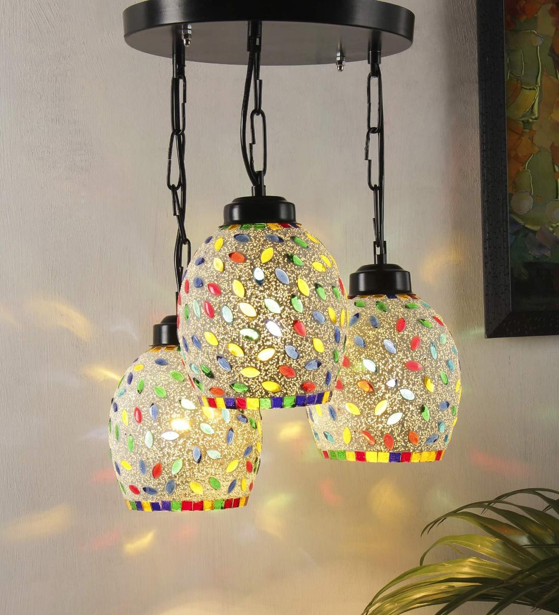 Buy Multicolor Glass 3 Light Cluster Hanging Lamp by New Era at 55% OFF ...