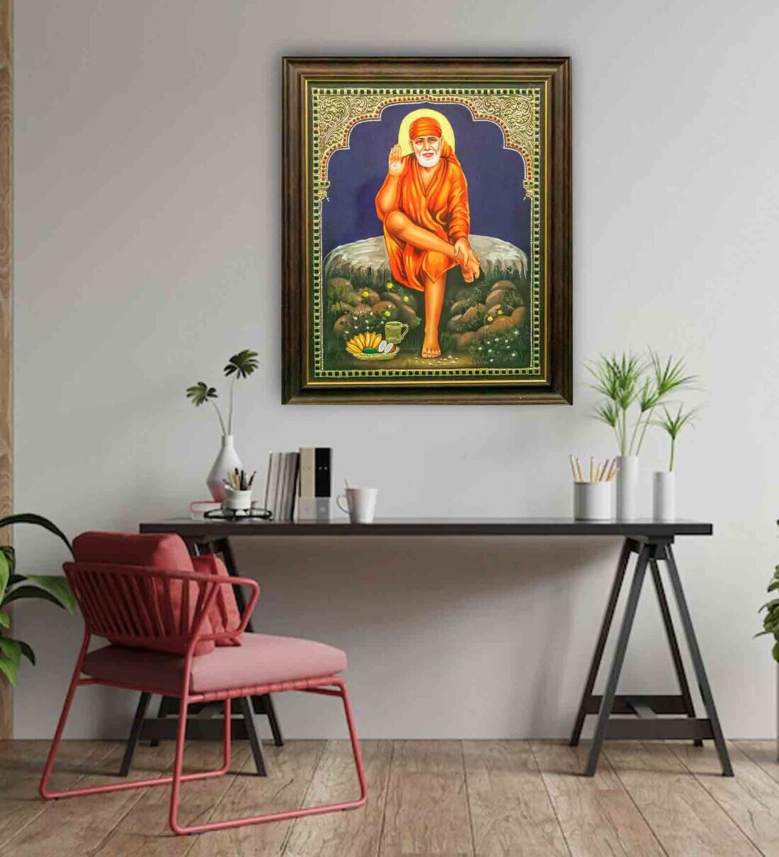 Buy Multicolour 24K Gold Plated Sai Baba Framed Tanjore Painting Online ...