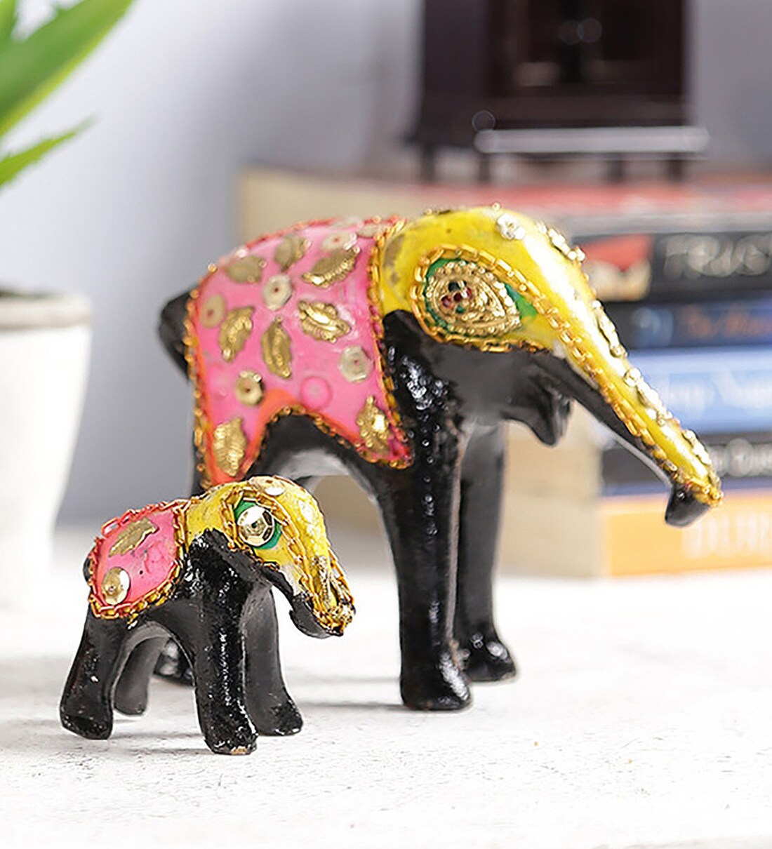 Buy Multicolour Clay Elephant Figurine by Art of Jodhpur Online ...