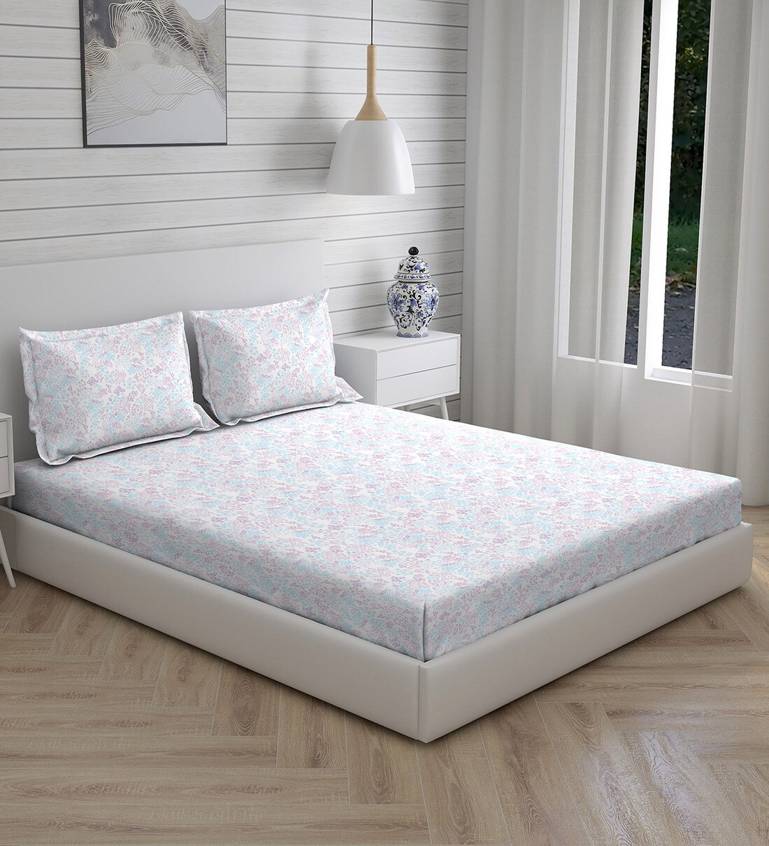 Buy Multicolor Floral 300 Tc Cotton Queen Sized Bed Sheets With 2