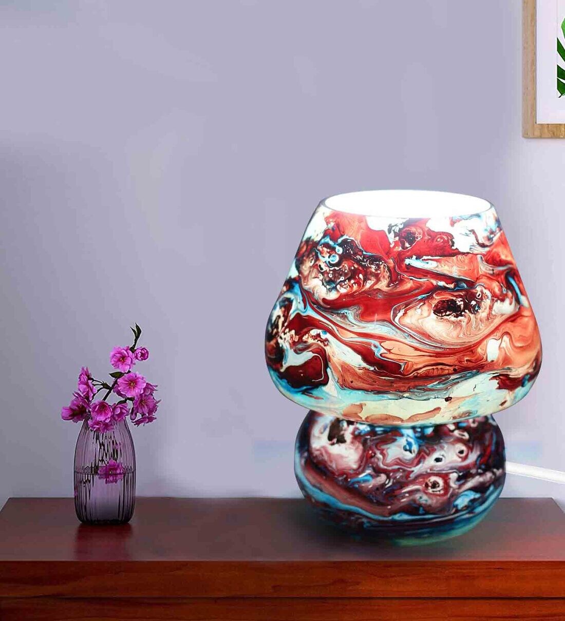 Buy Euphoria Multicolour Glass Shade Night Lamp With Glass Base By ...