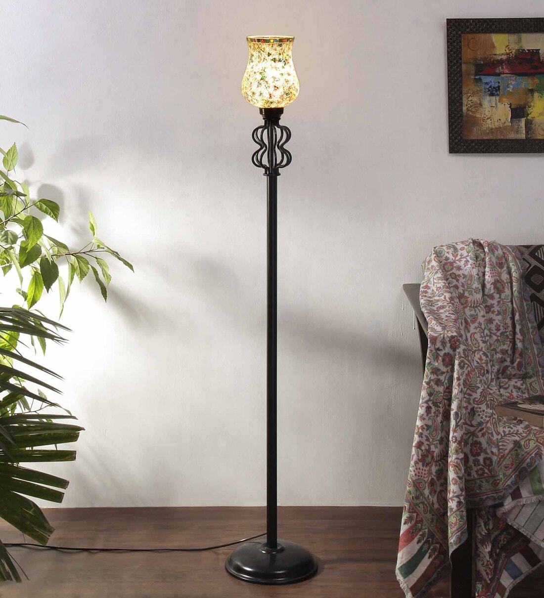 Buy Miler Multicolour Glass Shade Torchiere Floor Lamp With Iron Base ...