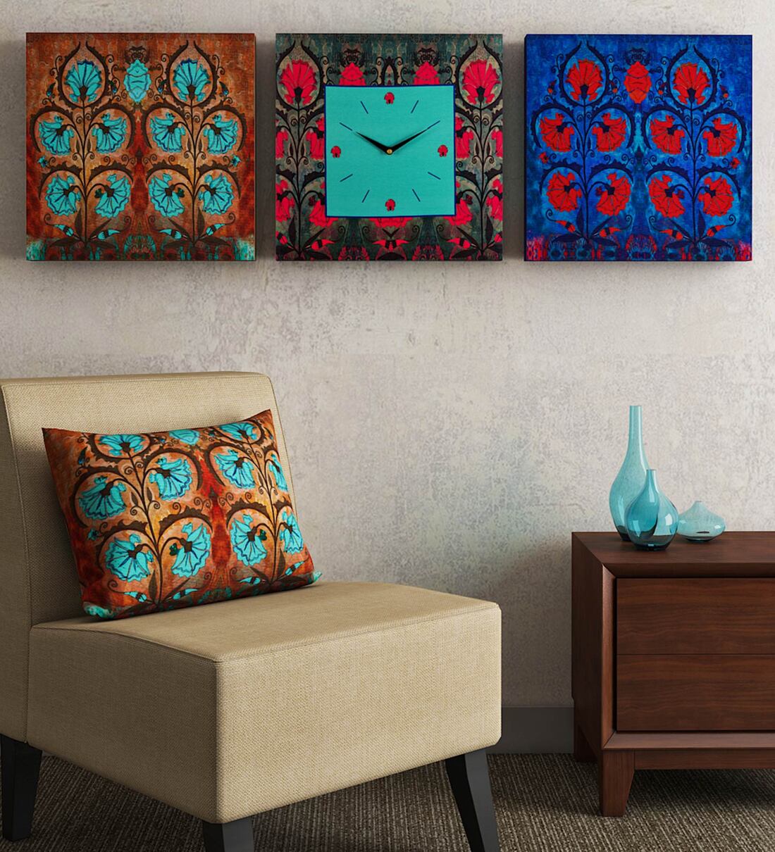 Buy MDF Framed Wall Clock with 2 Wooden Panel Online - Traditional Wall ...