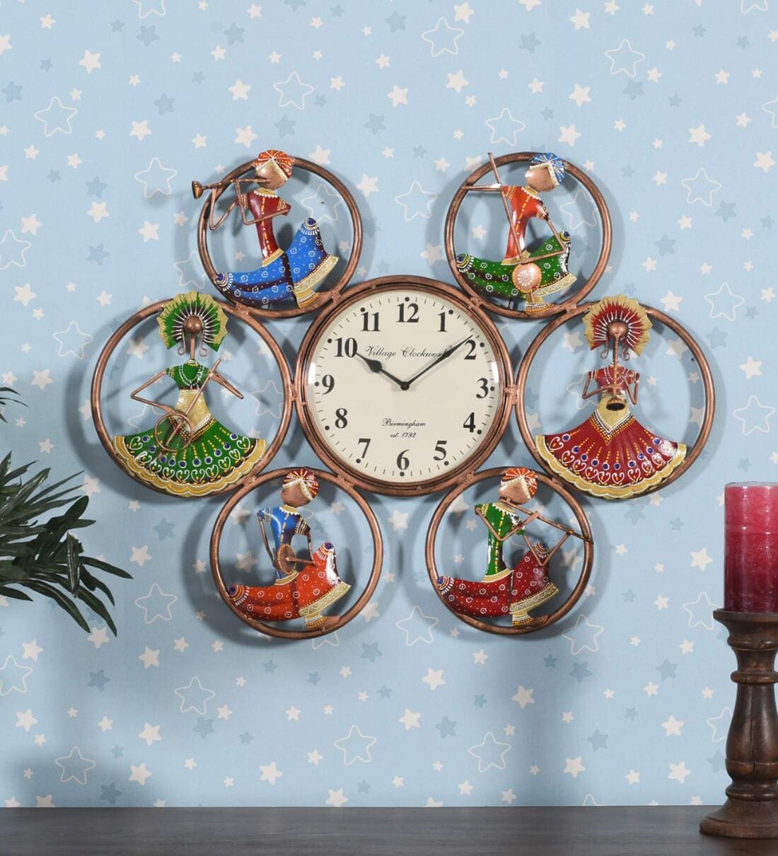 Buy Multicolour Metal Wall Hanging Musician Lady With Clock Online ...