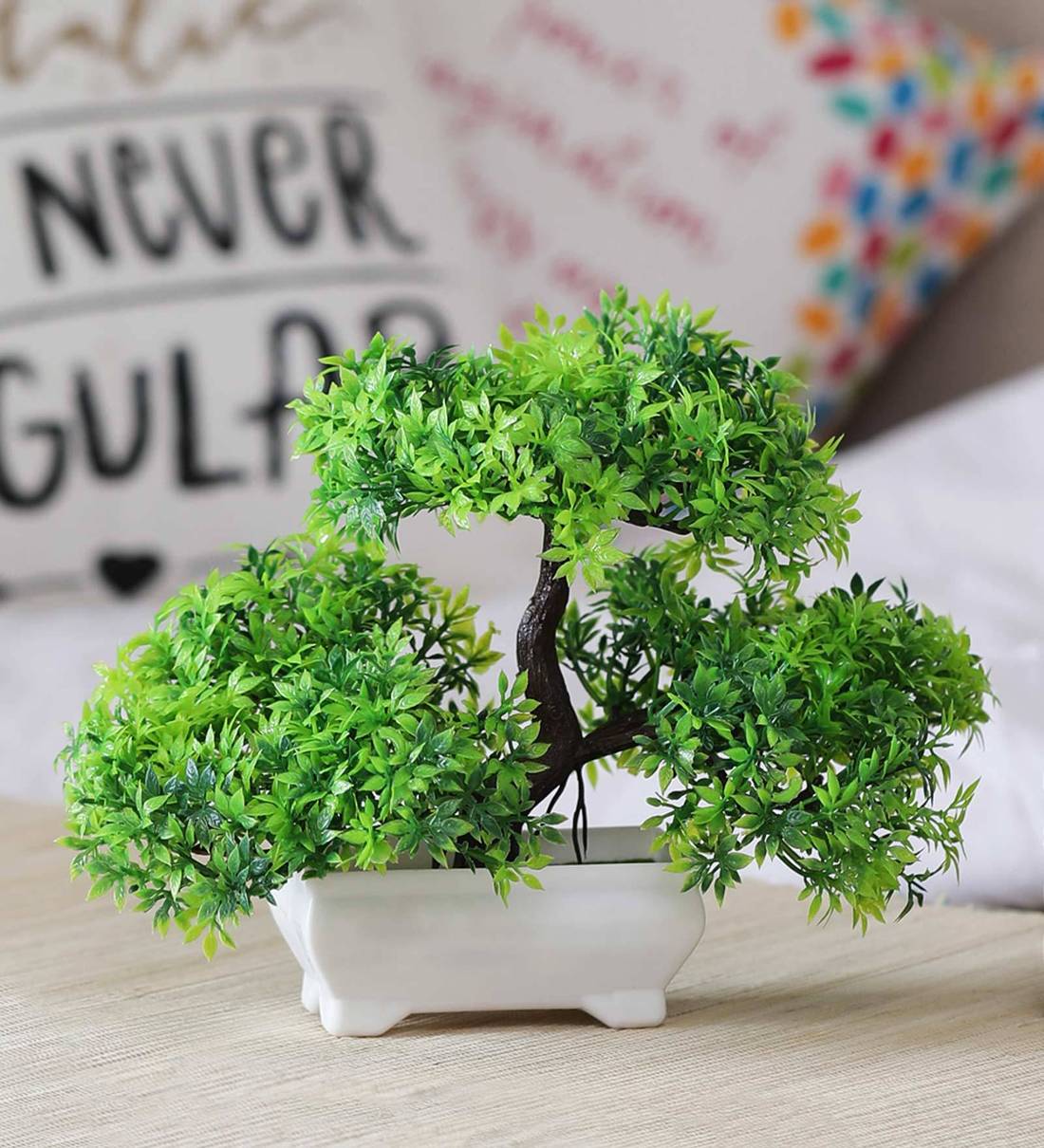 Buy Small Green Leaves Plastic 3 Headed Bonsai Tree with Pot by Foliyaj ...