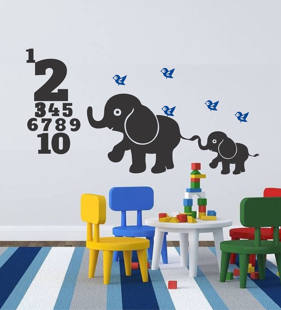 Buy Multicolour Pvc Vinyl Cute Elephant With Numbers For Kids Wall ...