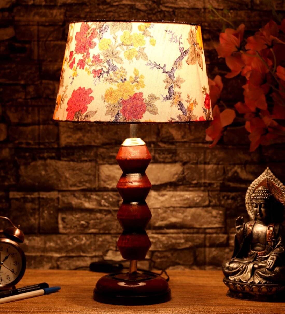 Buy Kilda Multicolour Fabric Shade Night Lamp With Wood Base By ...