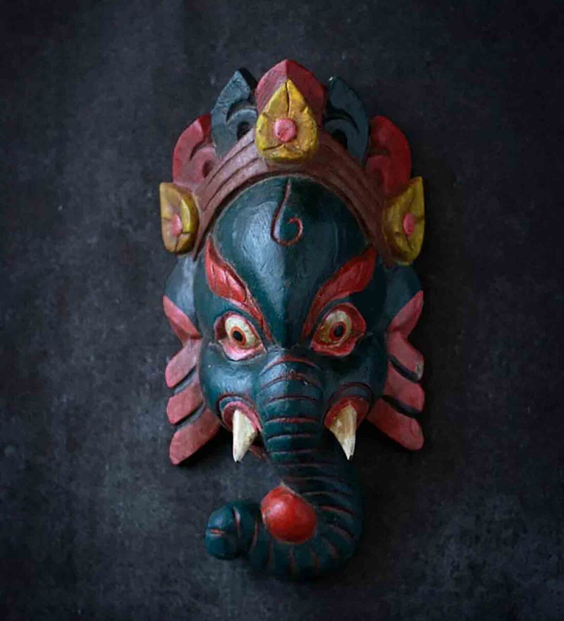 Buy Multicoloured Wooden Himalayan Ganesha Mask By Yellow Verandah ...