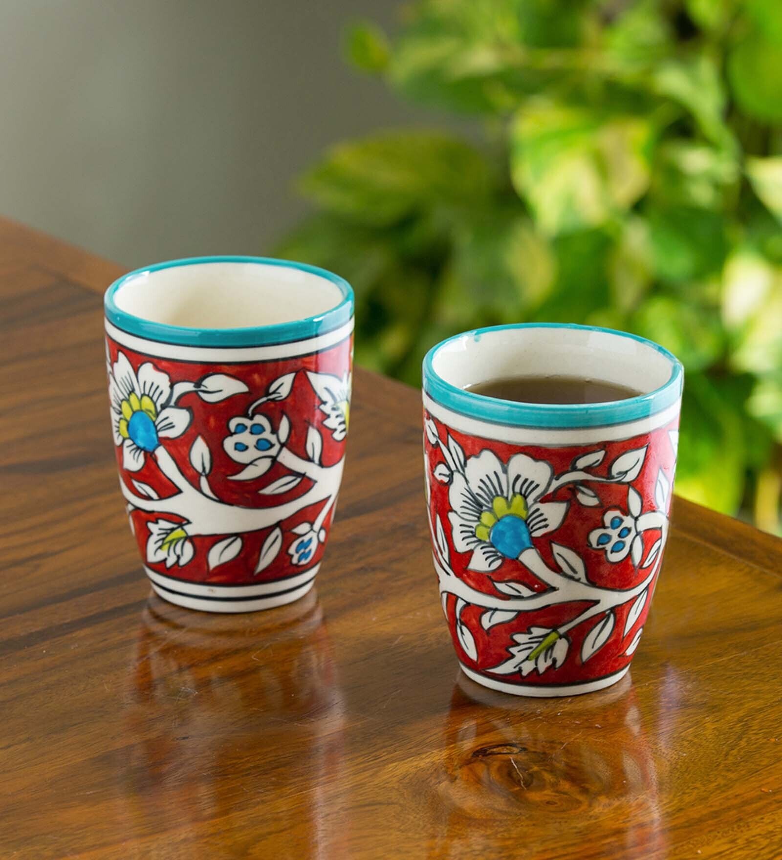 Buy Mughal Rims Hand- Painted 280ml Multicolour Ceramic (Set of 4 ...