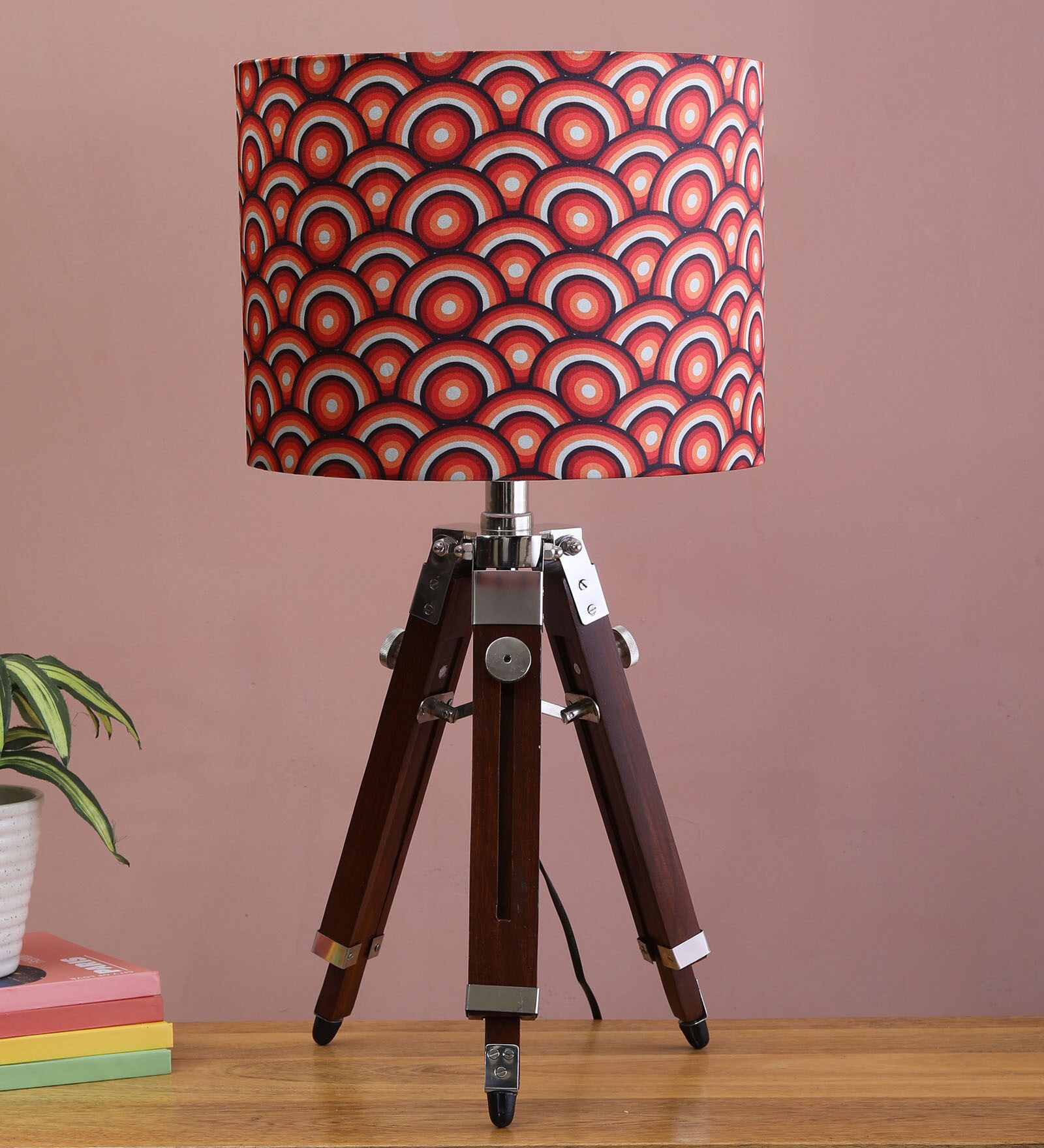 Buy Multicolour Fabric Shade Tripod Table Lamp with Brown Base by ...
