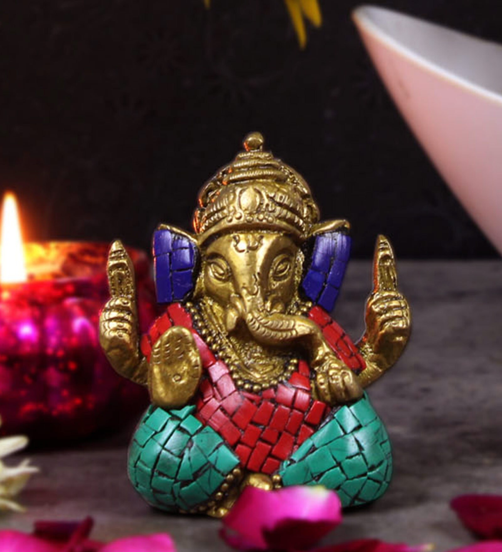Buy Multicolour Brass Elephant God Ganesh Ganpat Idol by Statue Studio ...