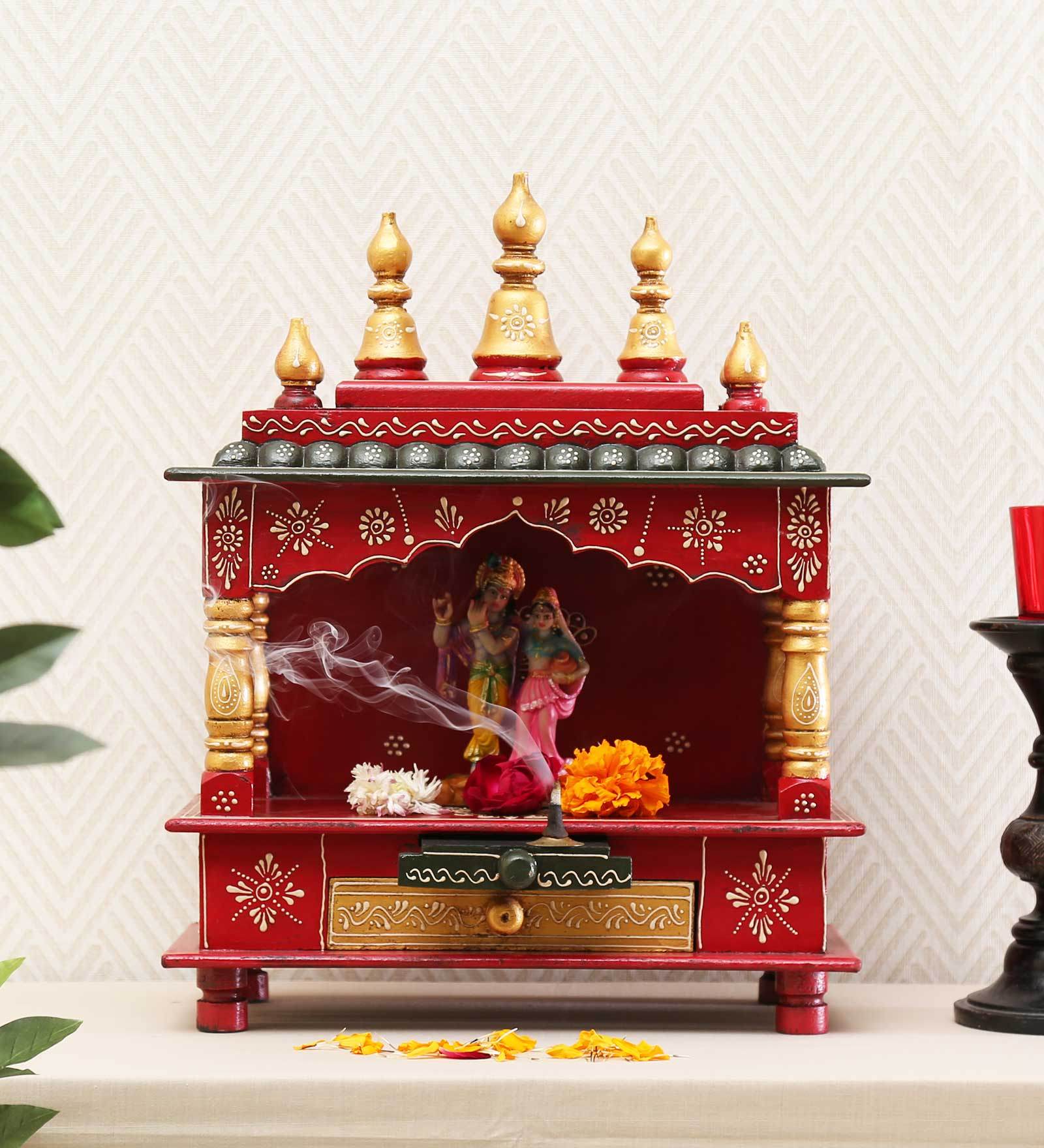 Buy Mango Wood Red Pooja Mandir Without Door Online - Mandirs ...