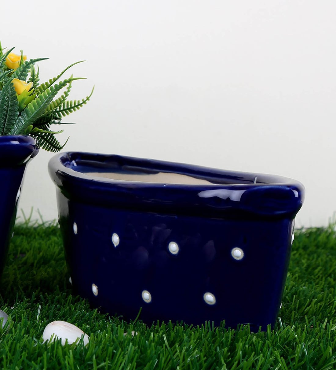 Buy Navy Blue Ceramic Boat Shape with Dot Print Small Size Planter by ...