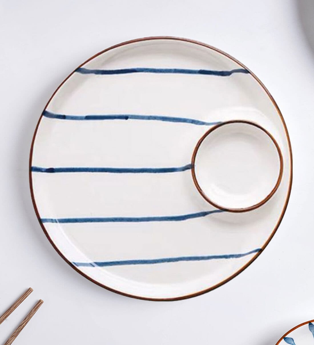 Buy Nitori Sectioned White & Blue 9 Inch Ceramic Appetizer Platter at ...
