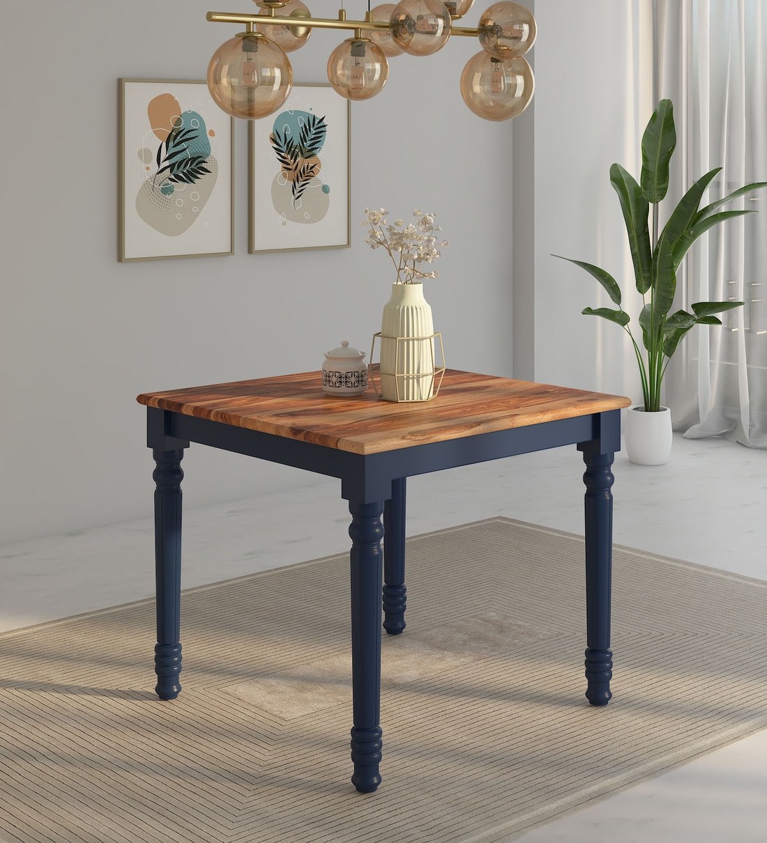 Buy Noyes Sheesham Wood 4 Seater Square Dining Table In Blue & Natural ...