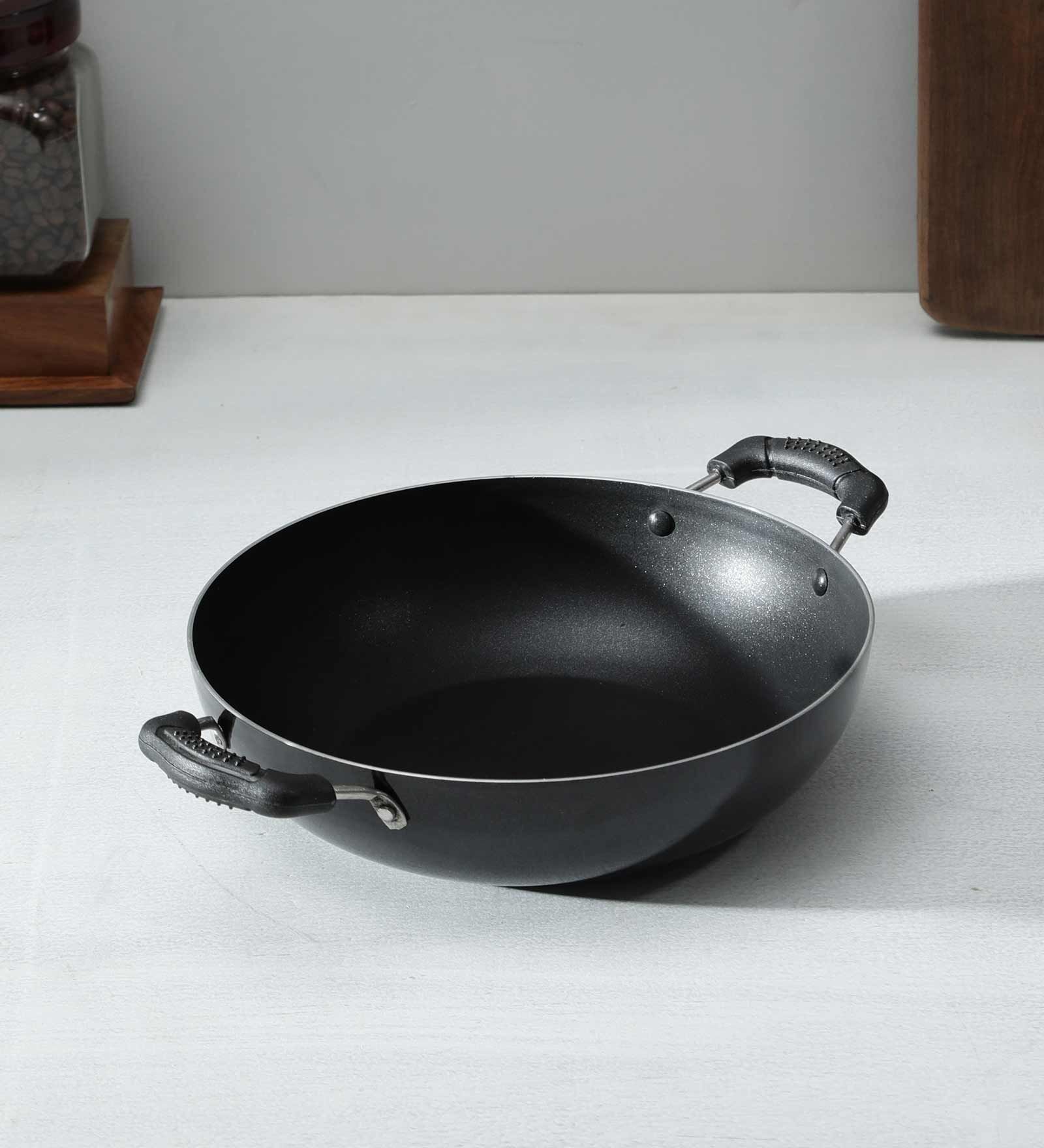 Buy Black Aluminium 2.4 Mm Non-Stick Kadhai With Handle at 39% OFF by ...