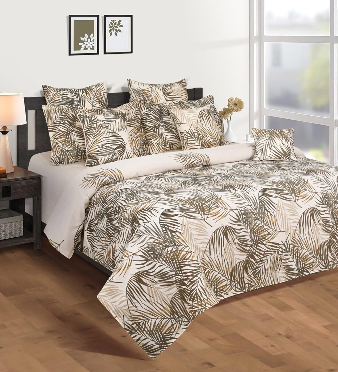 Buy Brown Floral 144 TC Cotton 4 Pcs Bedding Set Sparkle Collection by ...