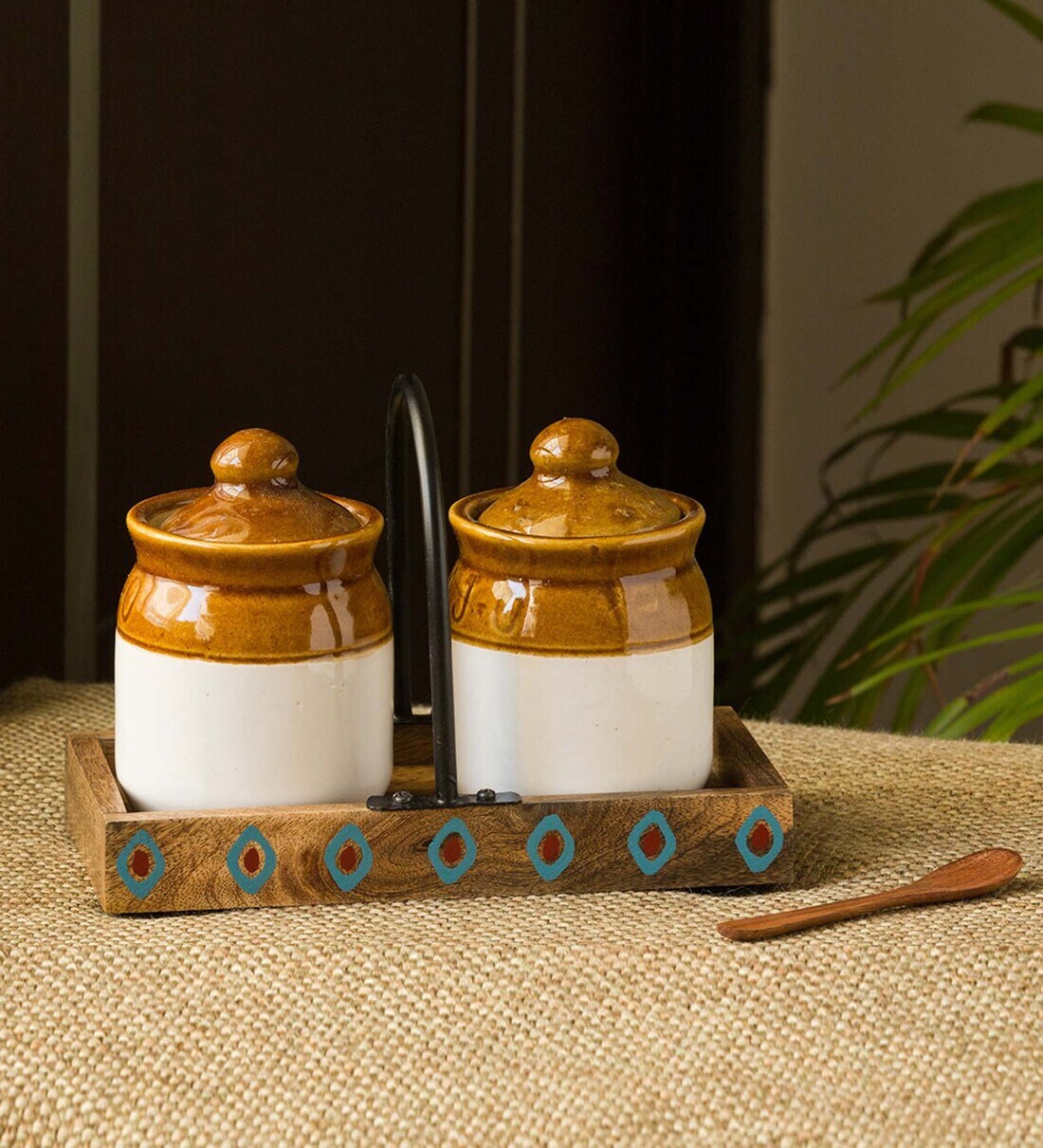 Buy Old Fashioned Martaban Brown & White Ceramic (Set of 3) Condiment ...