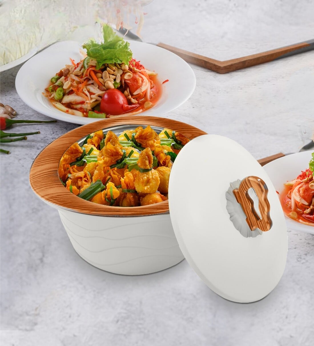 Buy Oppal Light Brown Plastic & Steel Thermoware Casserole (Set of 3 ...