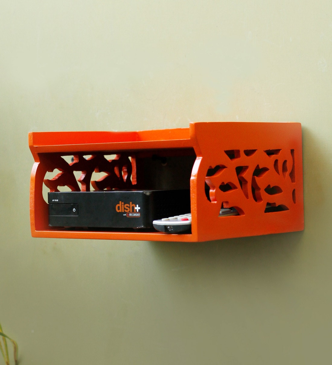 Buy Engineered Wood Carved Wall Mounted Set Top Box Holder in Orange ...
