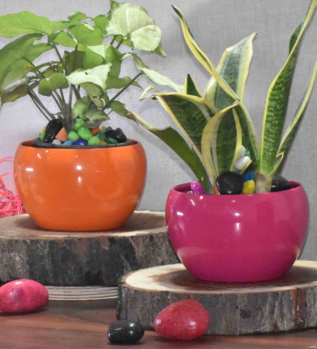 Buy Orange Metal Iron Geometric Shape planter Set of 2 by Sone Key ...