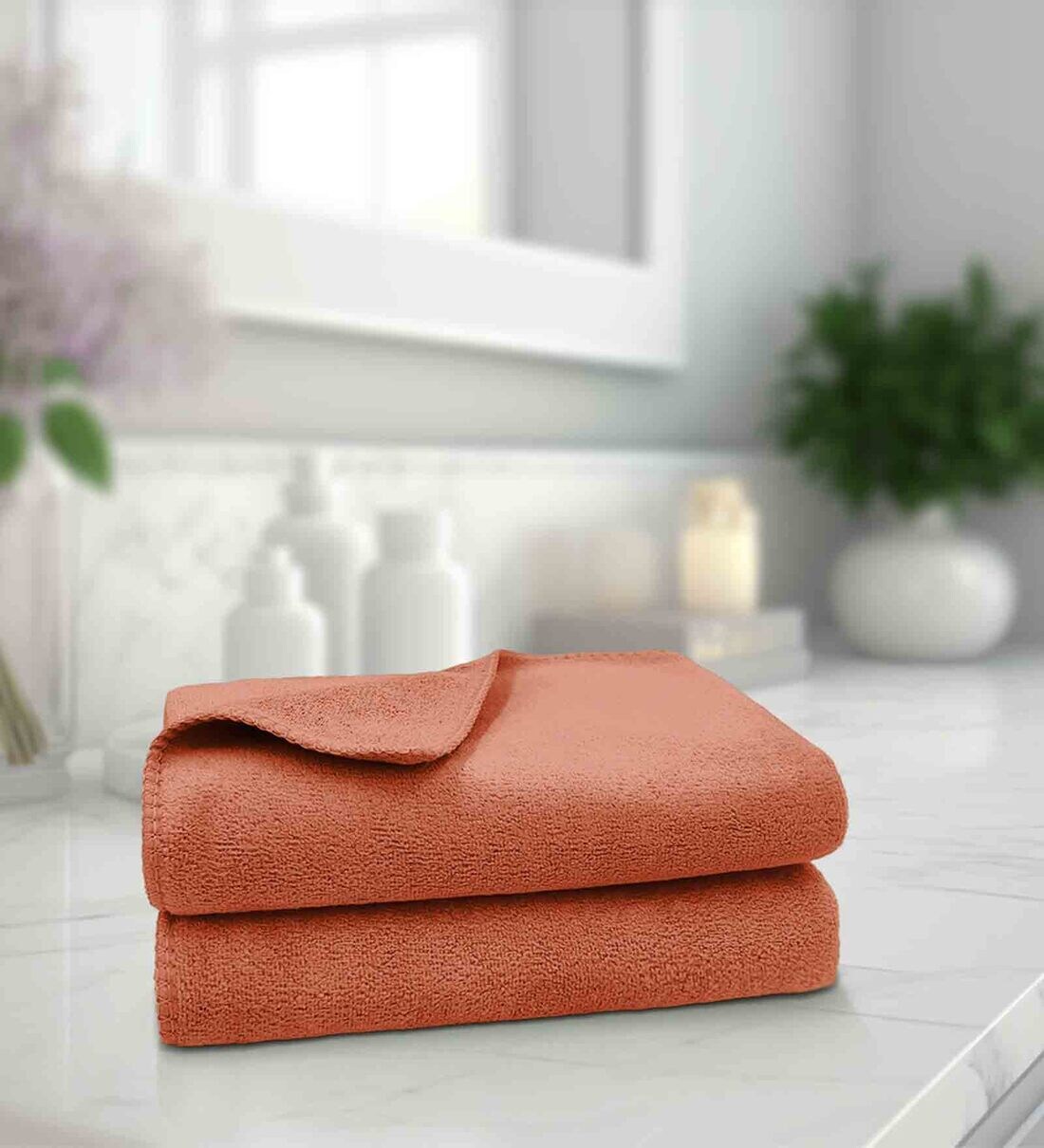 Buy Orange Microfiber Solid 450 GSM Hand Towel (Set of 2) by Sassoon ...
