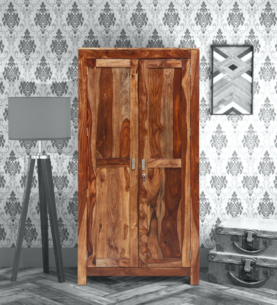 Buy Oriel Sheesham Wood 2 Door Wardrobe in Rustic Teak Finish Online ...