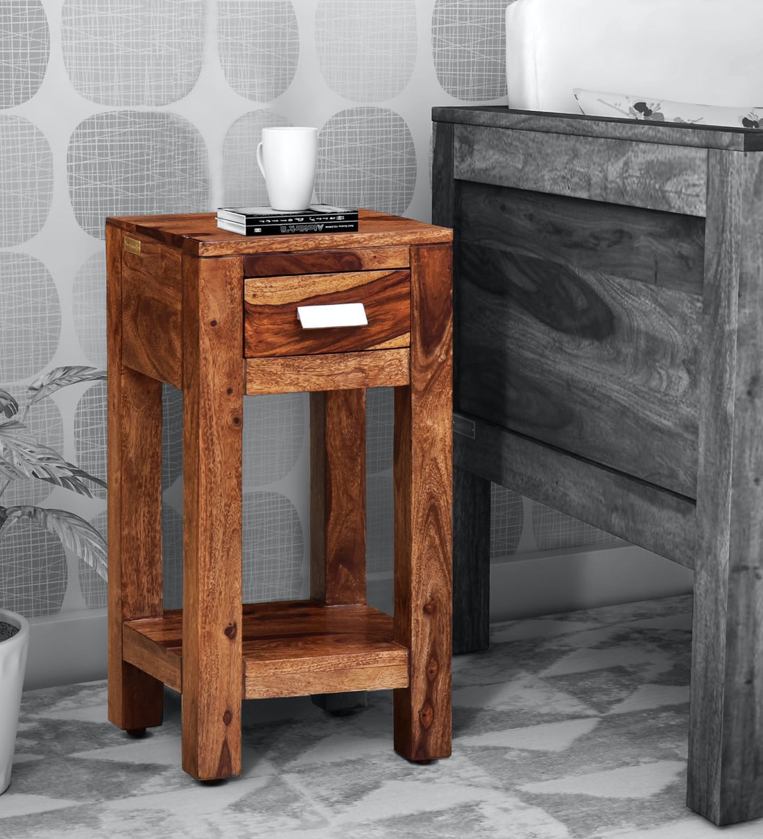 Buy Oriel Sheesham Wood End Table in Rustic Teak Finish Online - Modern ...