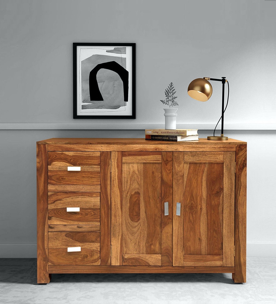 Buy Oriel Sheesham Wood Sideboard in Rustic Teak Finish Online - Modern ...