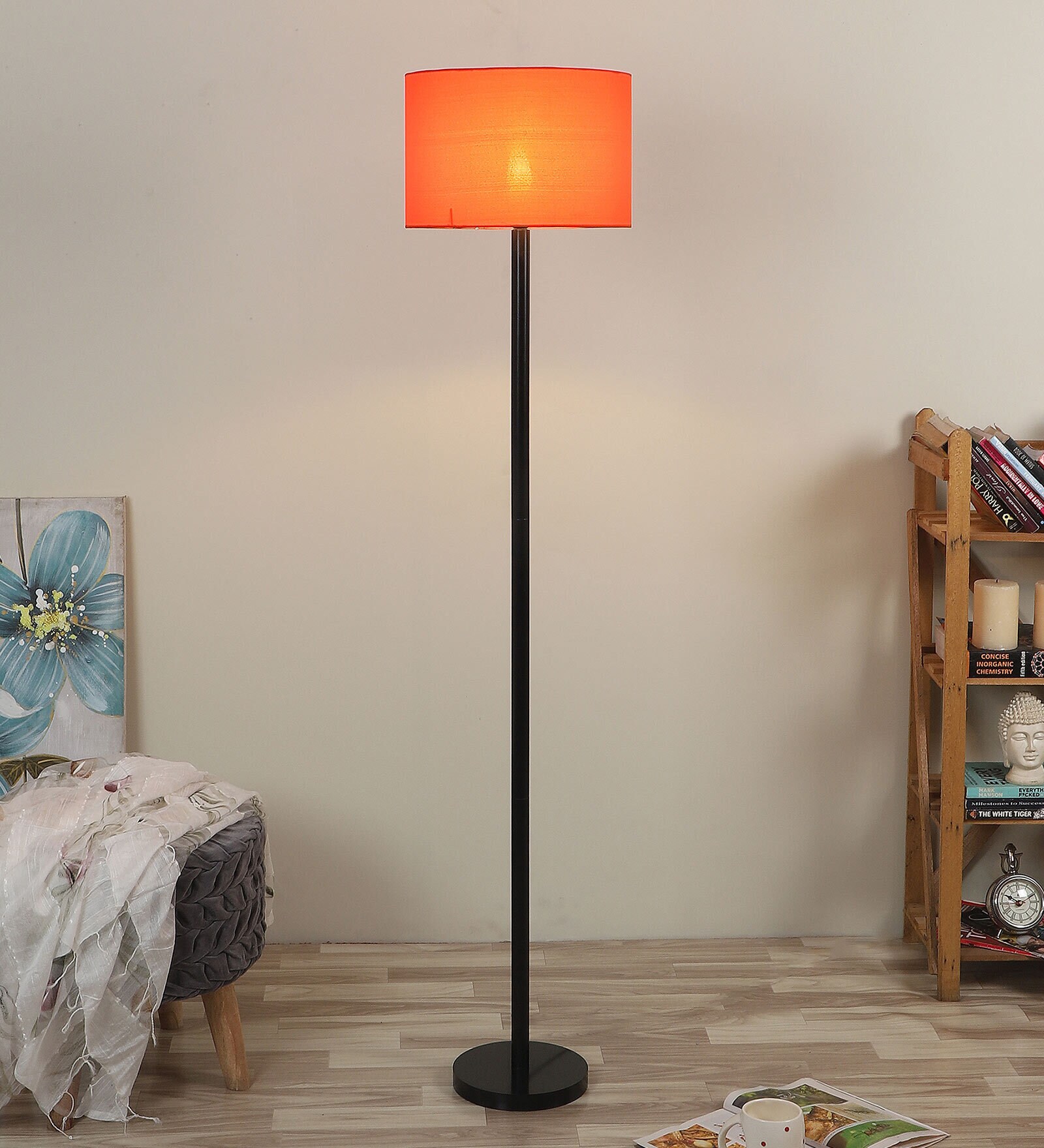 Buy Cherosi Orange Cotton Shade Club Floor Lamp With MDF Base By ...