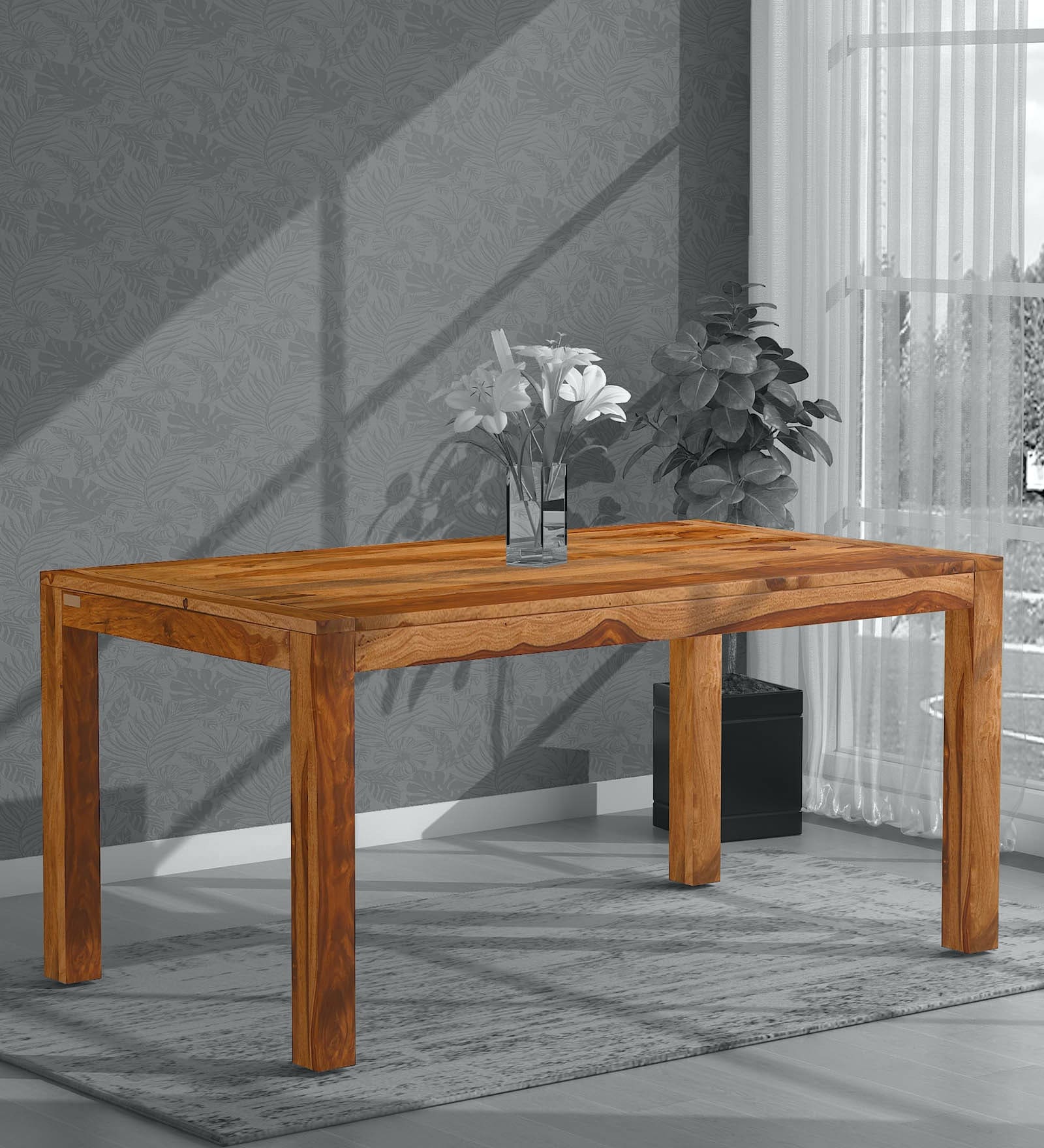 Buy Oriel Sheesham Wood 6 Seater Dining Table In Rustic Teak Finish ...