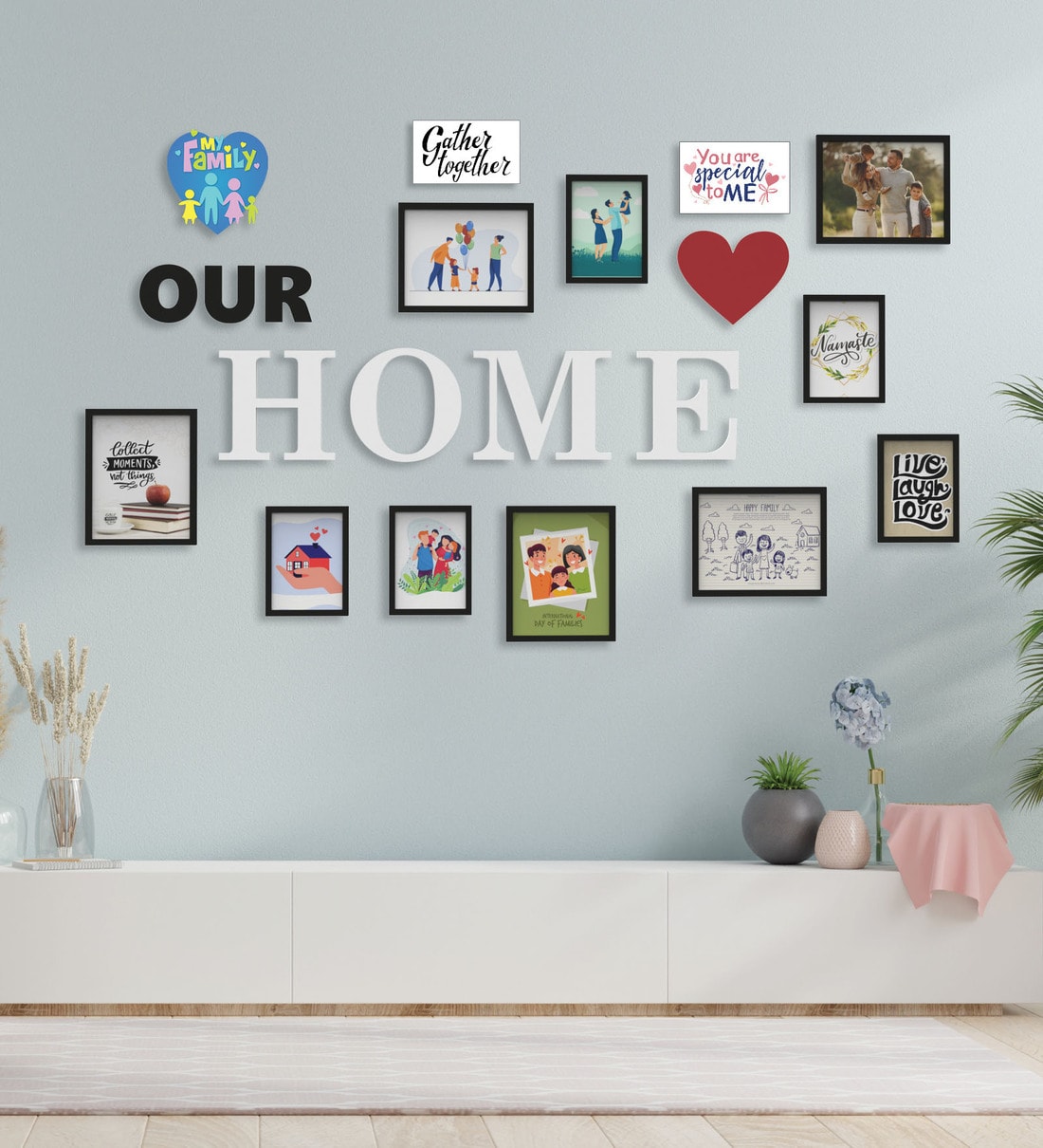 Buy Black Mdf Our Home & Heart Plaque (Set Of 10) Collage Photo Frames ...