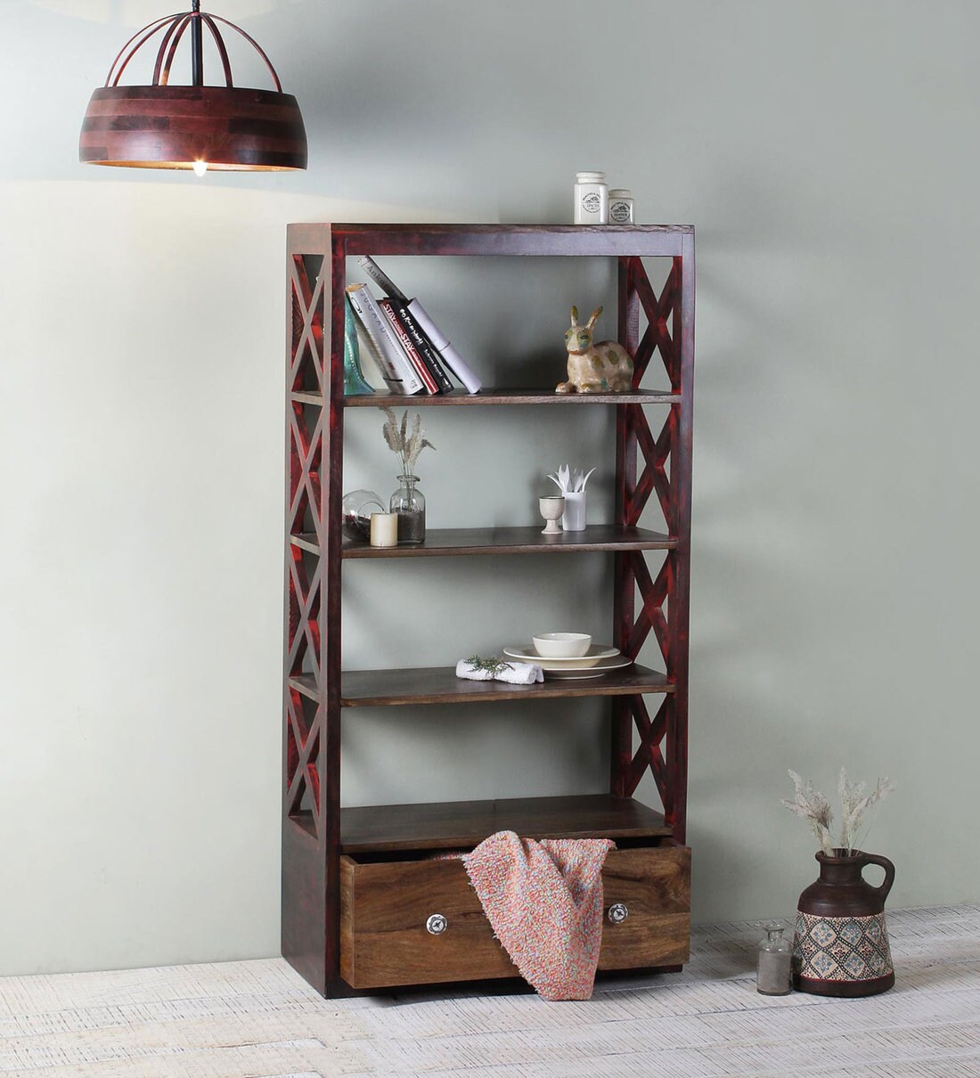 Buy Paol Solid Wood Book Shelf in Vintage Red Finish Online - Eclectic ...