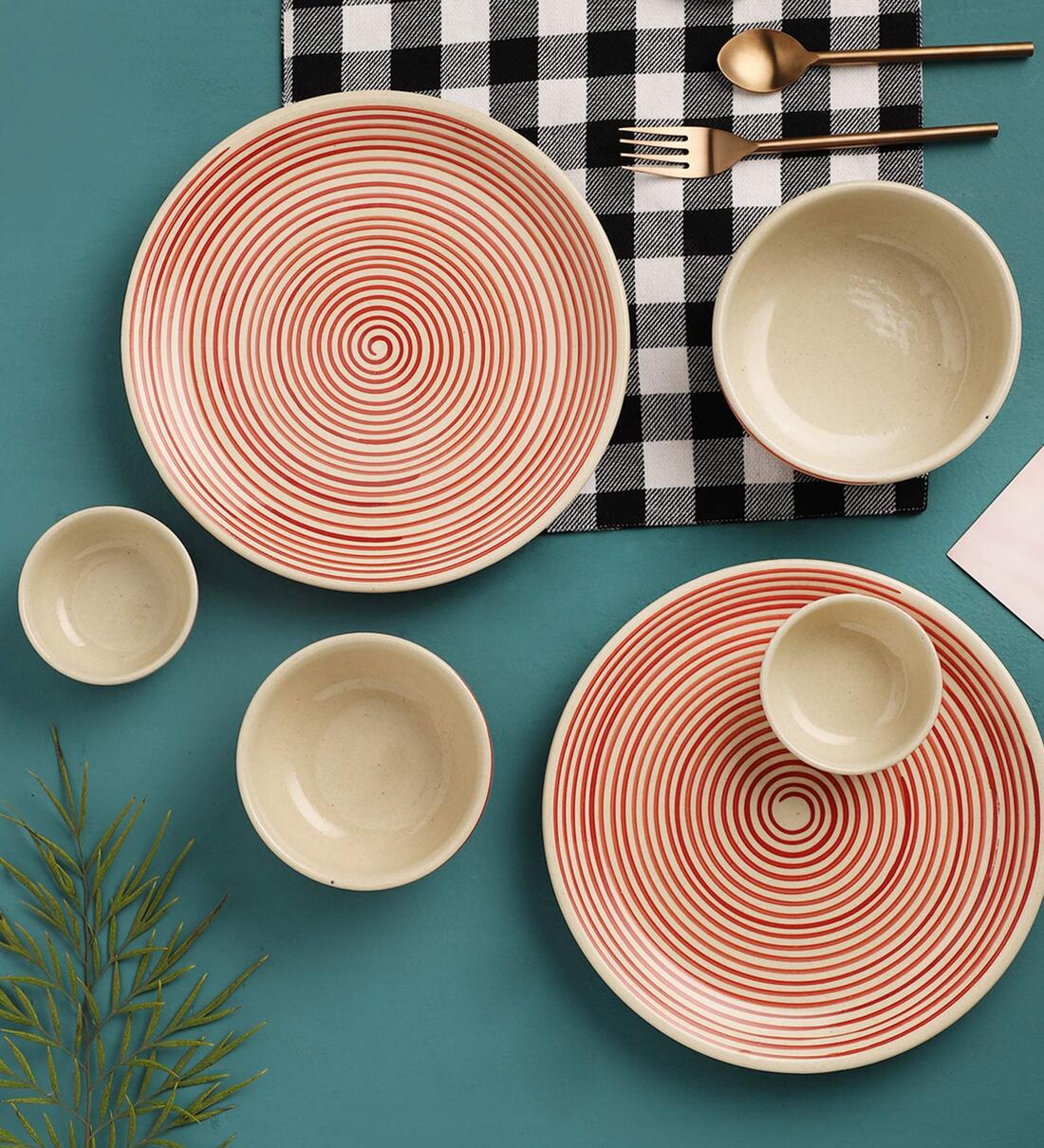 Buy Parikrama 10 Pcs Red & White Ceramic Dinnerware Set Online - Dinnerware Sets - Dinnerware ...