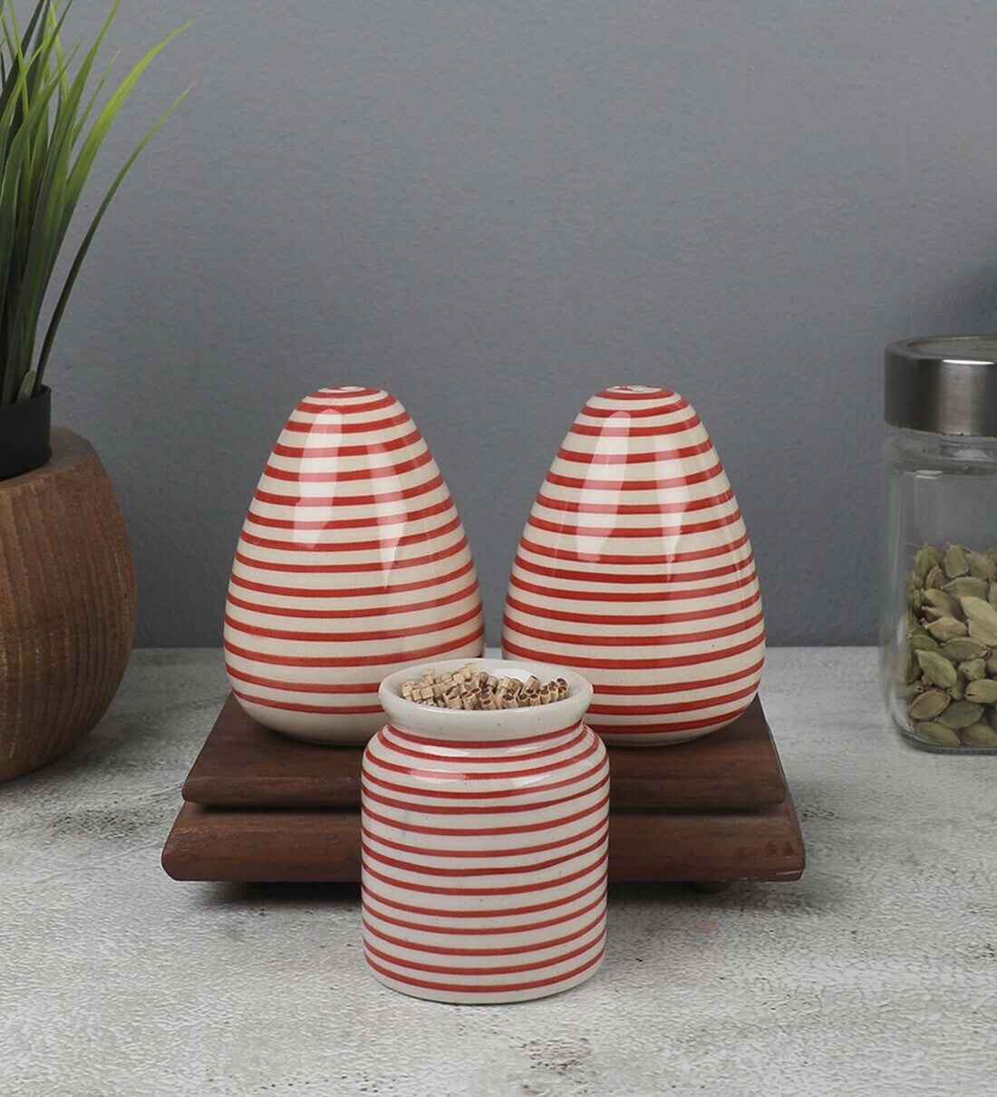 Buy Parikrama 100ml White & Red Ceramic (Set of 3) Salt & Pepper Shaker at 100% OFF by Vareesha ...