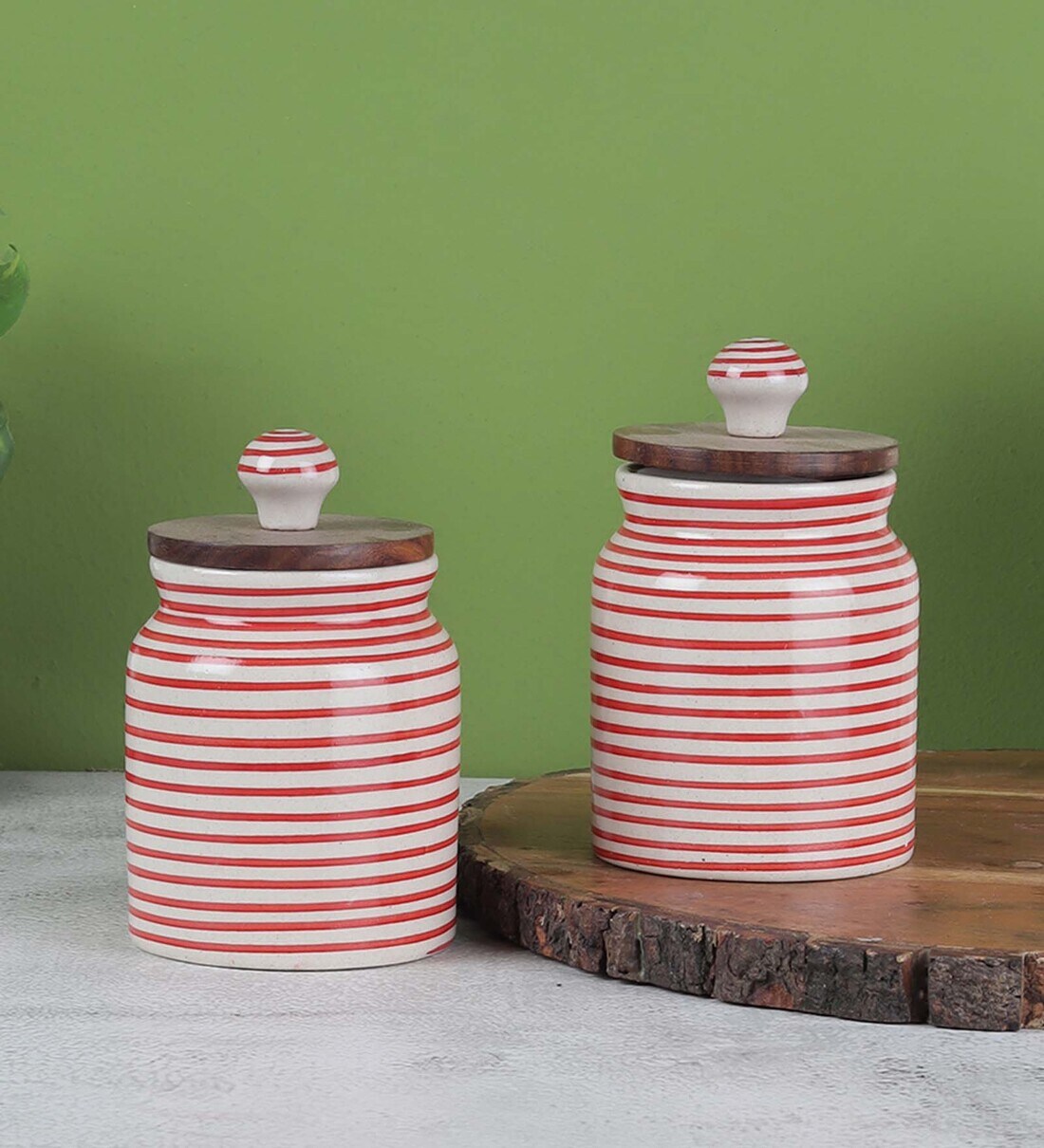 Buy Parikrama Red Spiral 300ml (Set of 2) Ceramic Storage Jar by Vareesha at 20% OFF by Vareesha ...