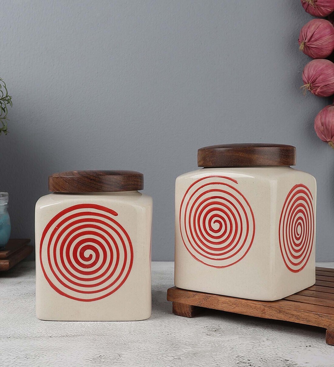 Buy Parikrama Red Spiral 450ml (Set of 2) Ceramic Storage Jar by Vareesha at 20% OFF by Vareesha ...
