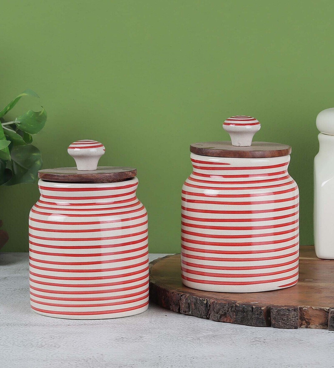 Buy Parikrama Red Spiral 500ml (Set of 2) Ceramic Storage Jar by Vareesha at 30% OFF by Vareesha ...