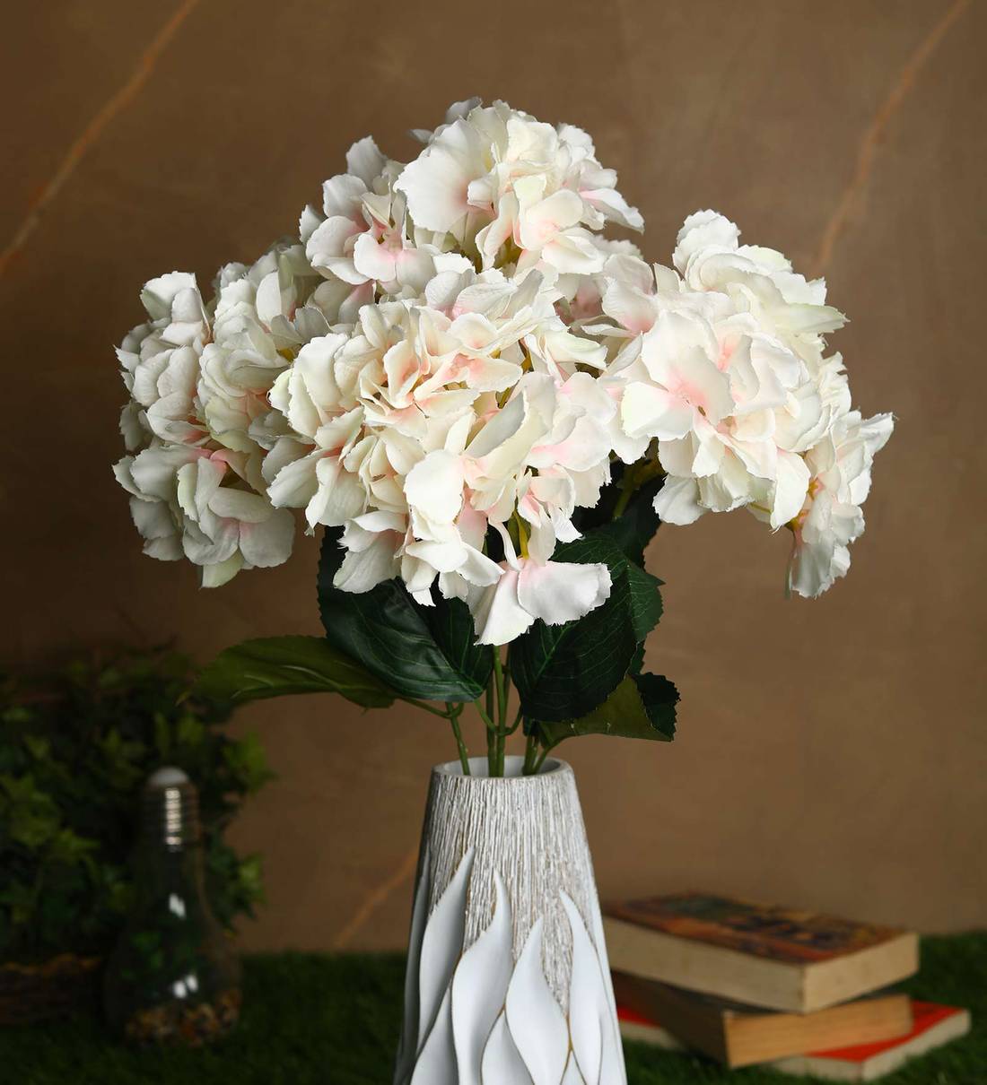 Buy Peach Polyester Fabric Decorative Artificial Hydrangea Flower Bunch ...