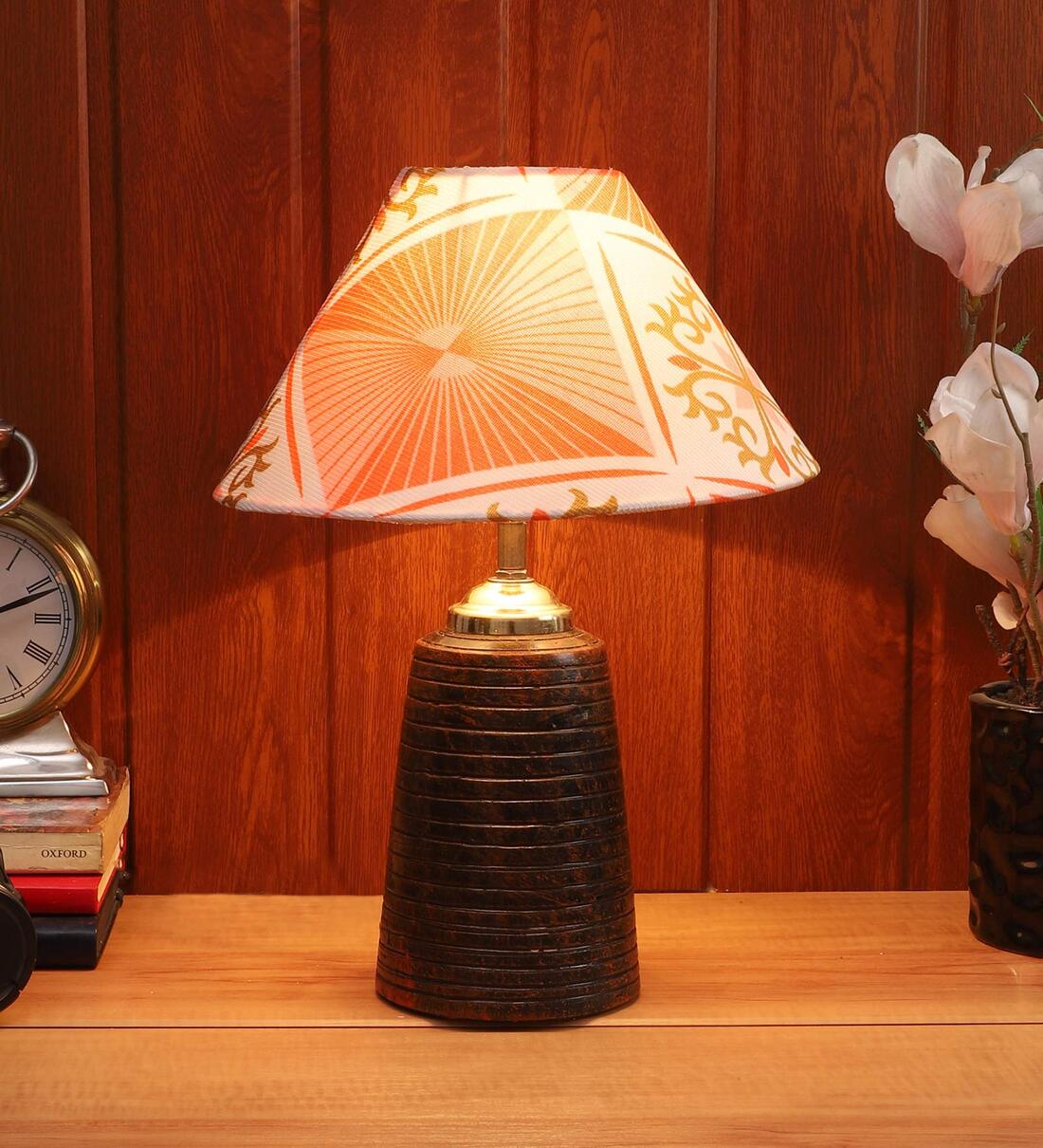 Buy Peach Shade Table Lamp With Brown Base at 75% OFF by Foziq | Pepperfry