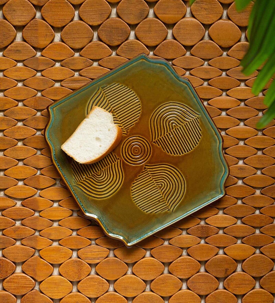 Buy Peacock Boulevard Brown & Green 10 Inch Ceramic Appetizer Platter ...